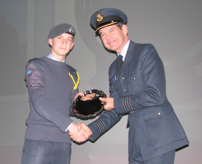 Sgt Ryan Sharples gets the Leadership trophy from Group Captain Brett ...